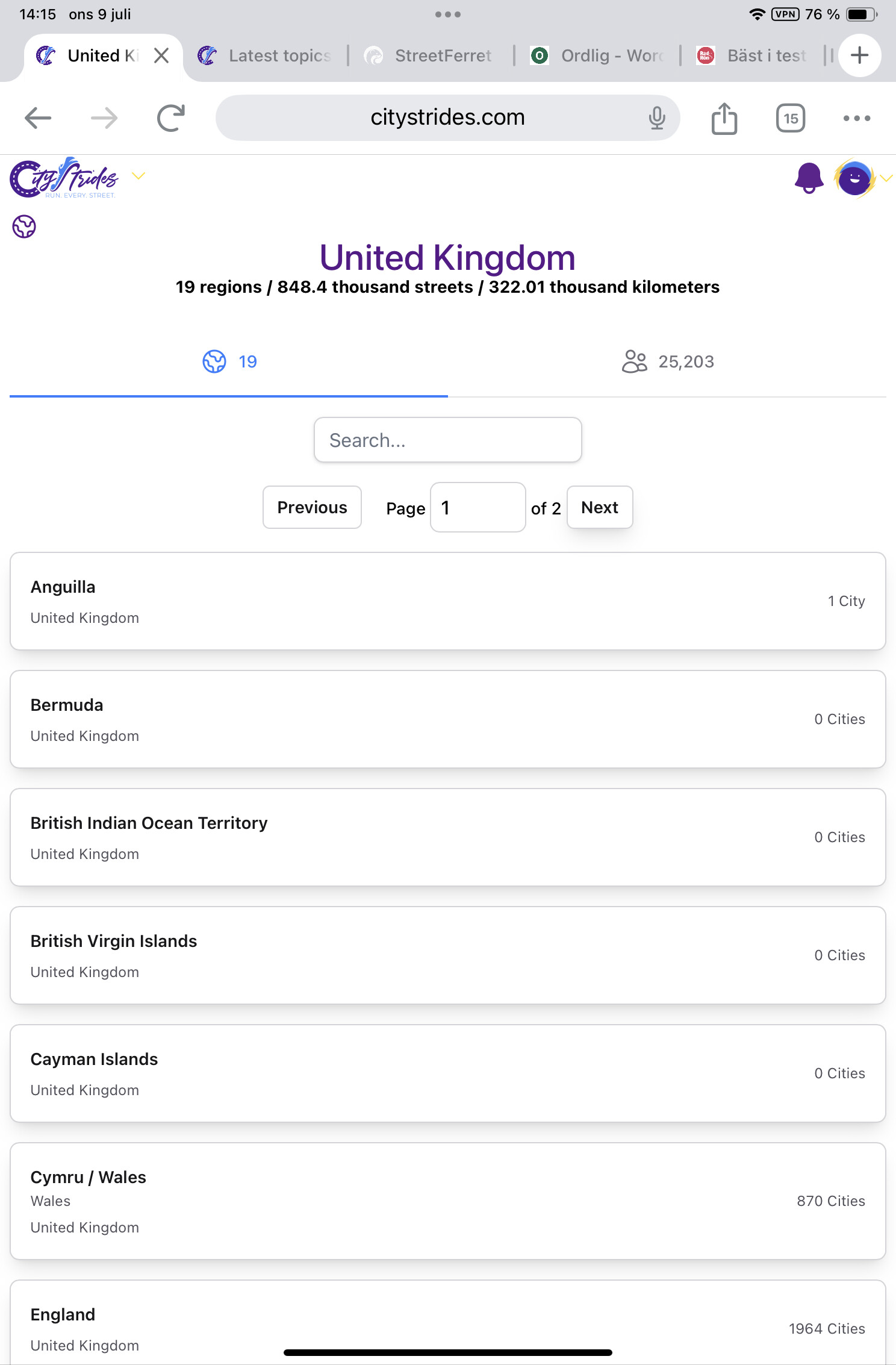 Question IRT the summary home page Countries count - Support - CityStrides Community